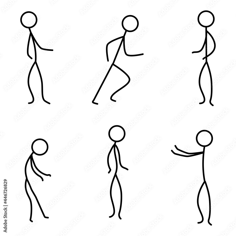 Set of stick figures. Presentation stick men. Different movements of ...