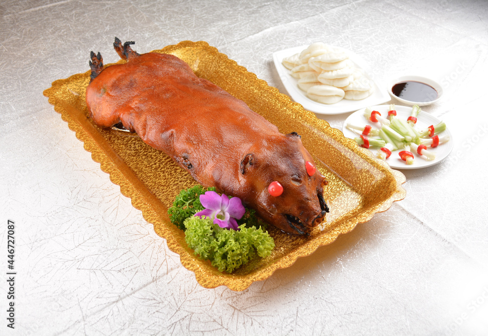 Poster deep fried crispy roasted bbq crispy skin suckling pork pig in ...