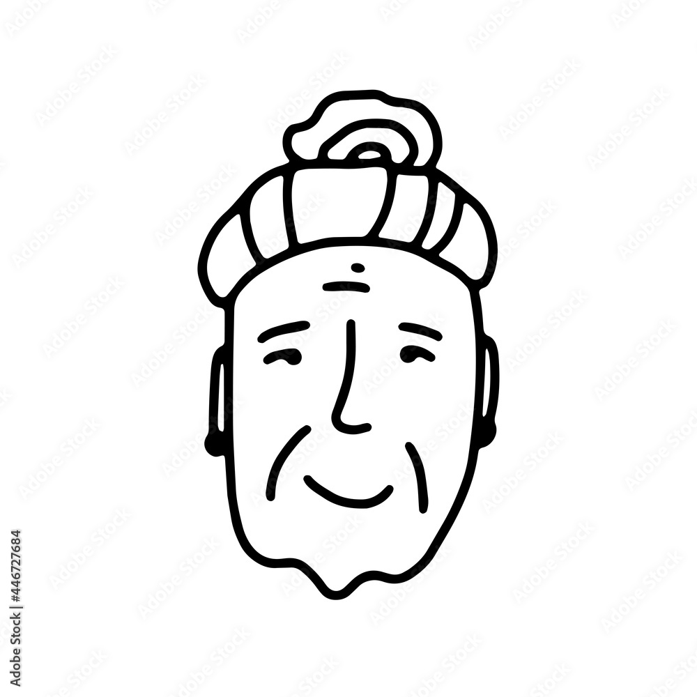 Doodle elderly woman face. Hand-drawn outline human isolated on white ...