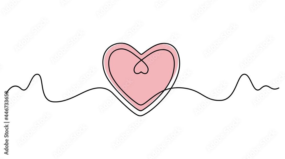 Continuous one line drawing of heart isolated on white background ...