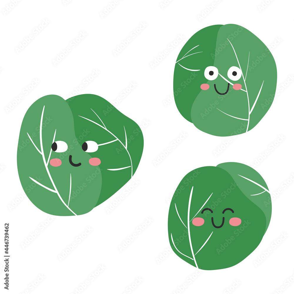 Funny cartoon brussels sprouts with face expression. Healthy food ...