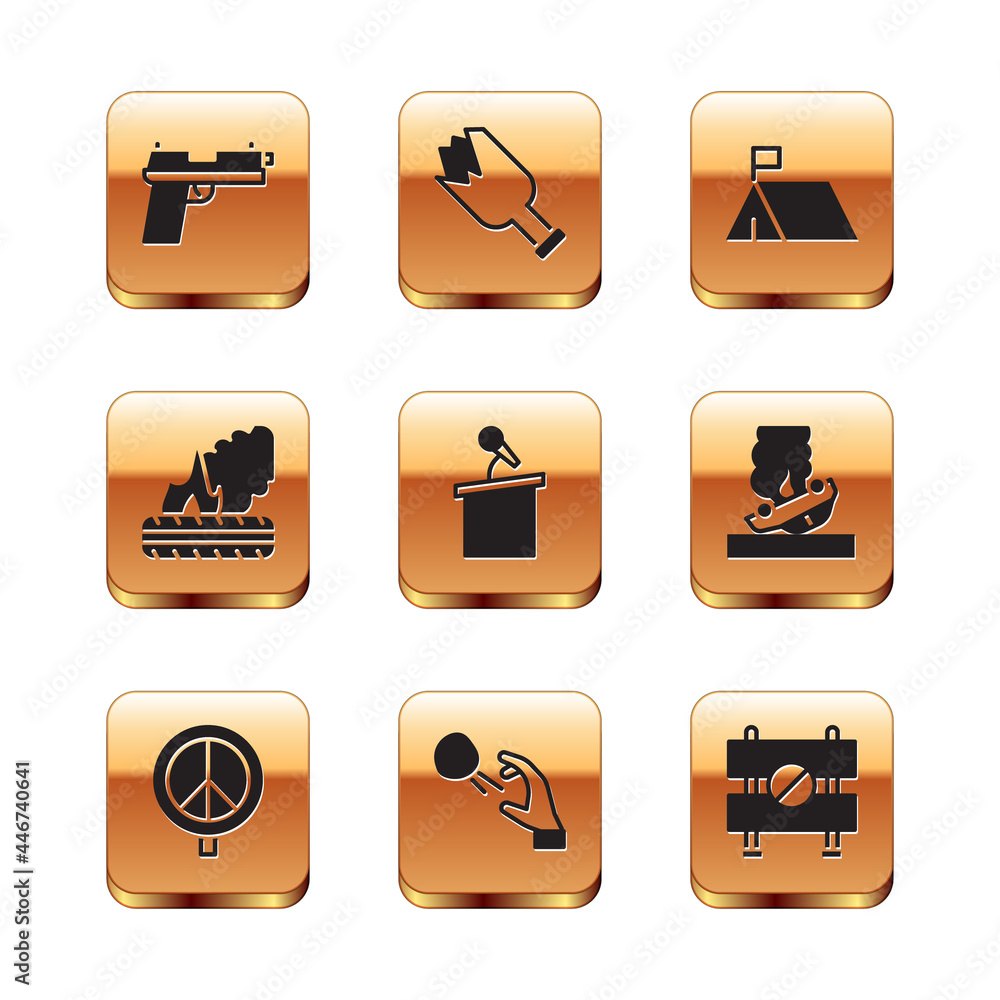 Set Pistol or gun, Peace, Hooligan shooting stones, Stage stand tribune ...