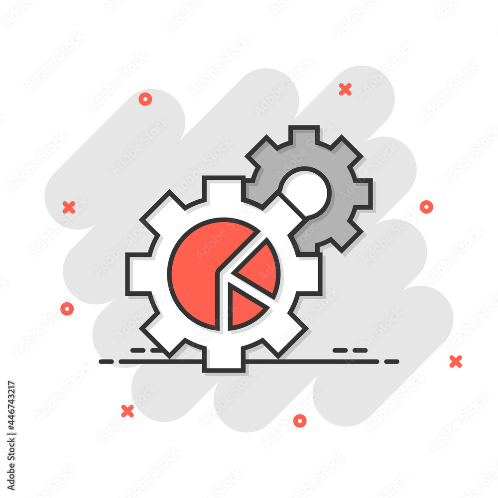 Workflow chart icon in comic style. Gear with diagram cartoon vector ...