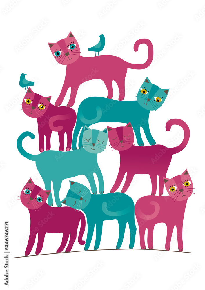 Cat pyramid. Funny vector image with pyramid of cuddling. Stock Vector ...