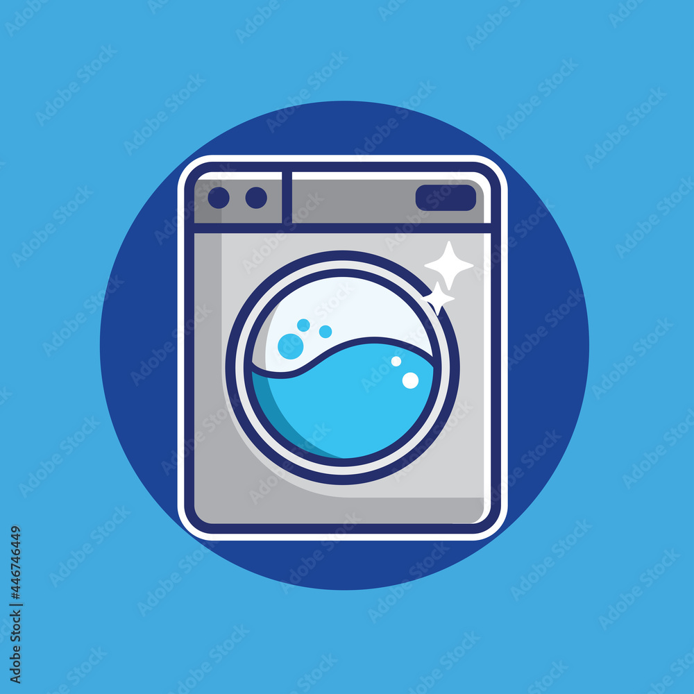 Washing machine icon. Laundry service sign. Clothing cleaner cartoon ...