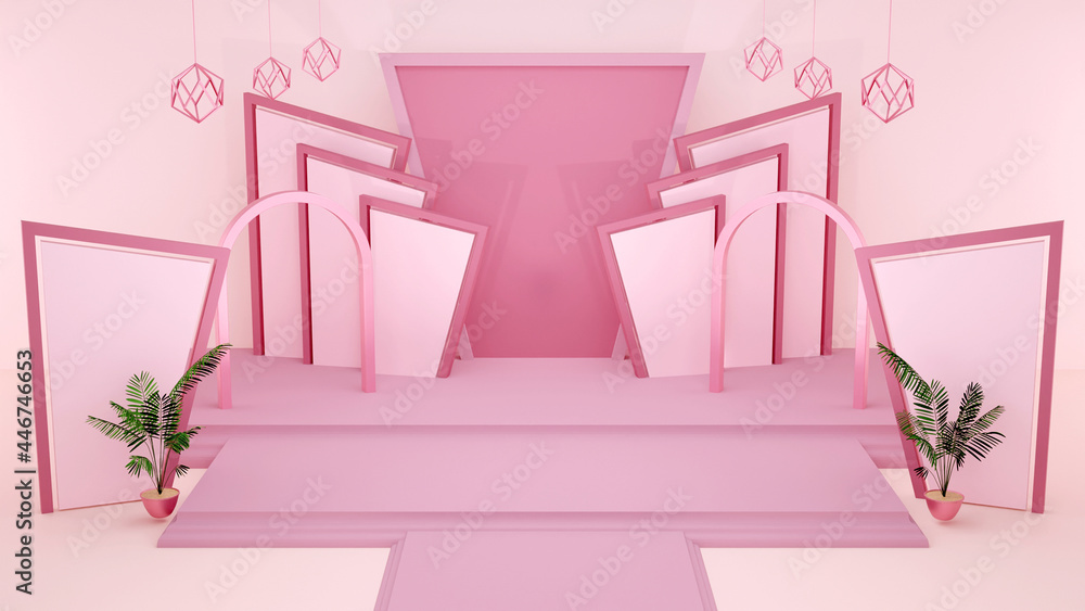 3d render Modern wedding stage, pink color Stock Illustration | Adobe Stock