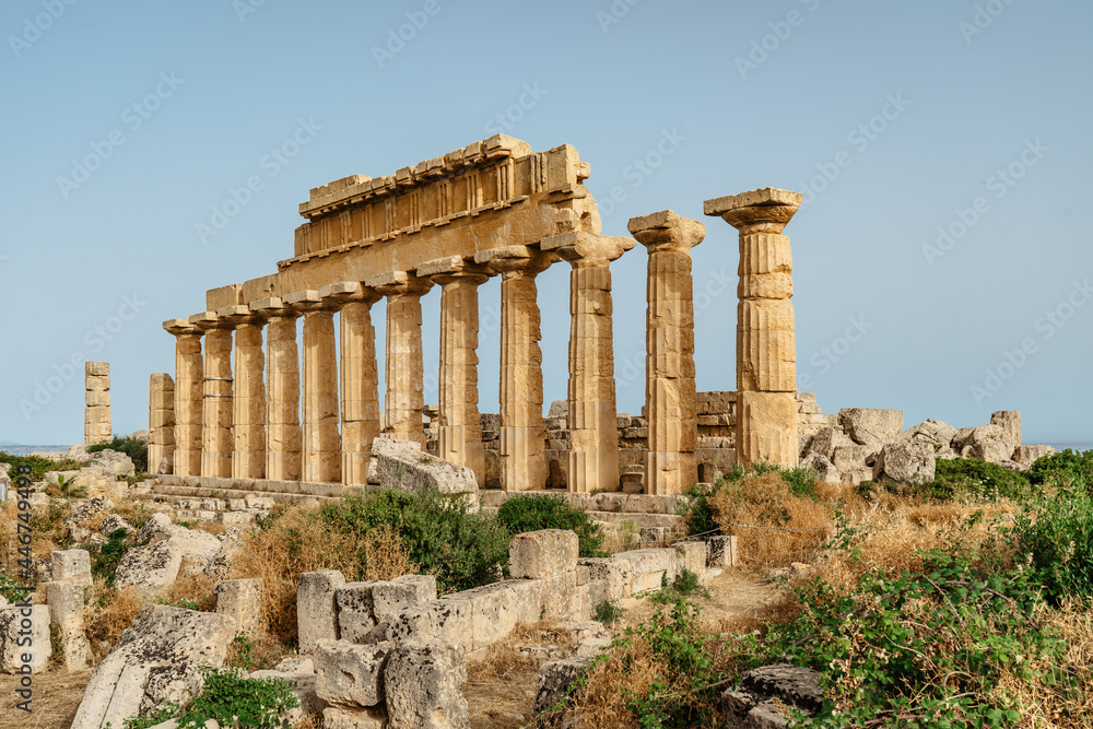 Acropolis of Selinunte,Sicily,Italy.Man traveler enjoying view of ruins ...