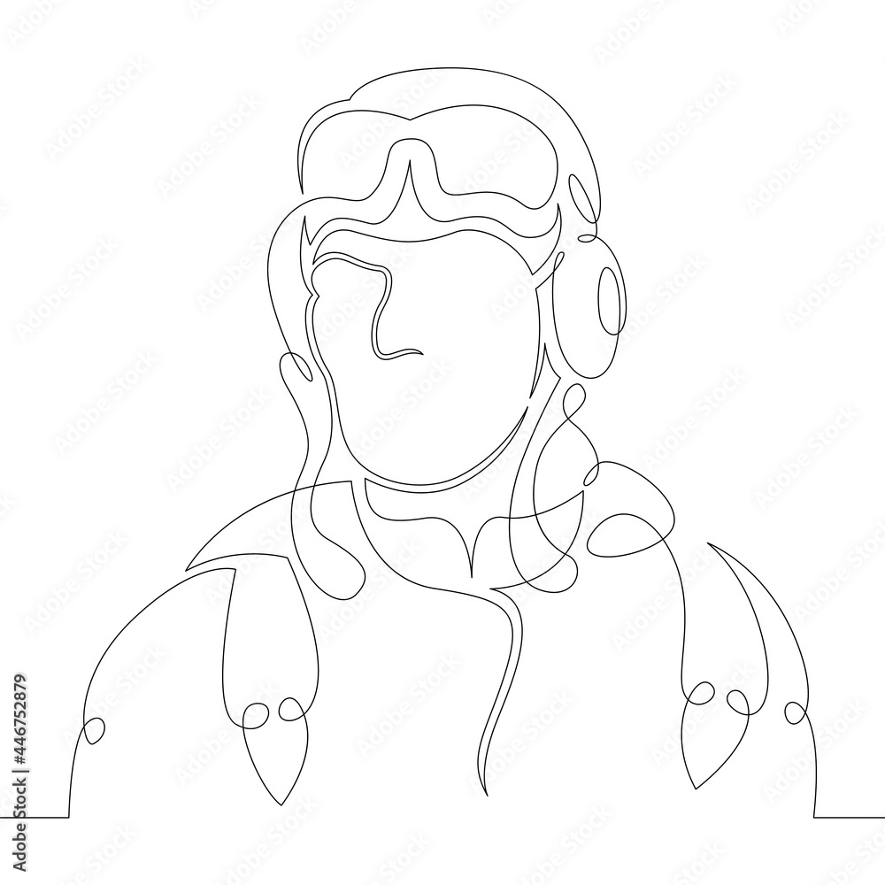 One continuous line. Male character professional aviator pilot in a ...