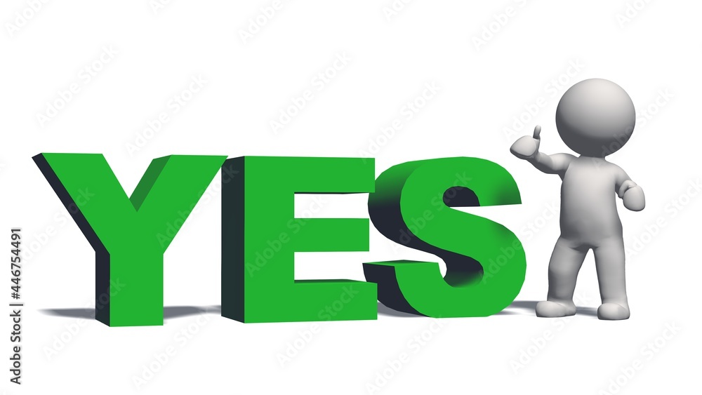 YES - green lettering and 3D people with shadow on the floor - isolated ...