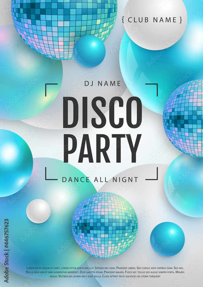 3D abstract background with holographic blue spheres and disco ball ...