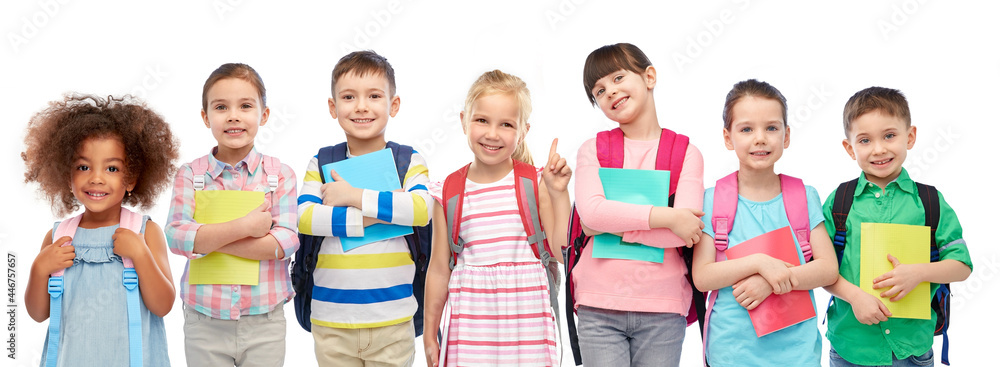 education, learning and people concept - group of happy smiling little ...
