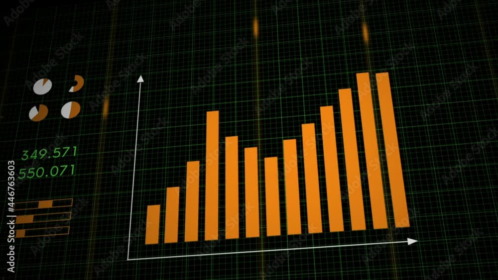 Video Stock 3D animation of 2D vector bar chart and diagrams across a ...