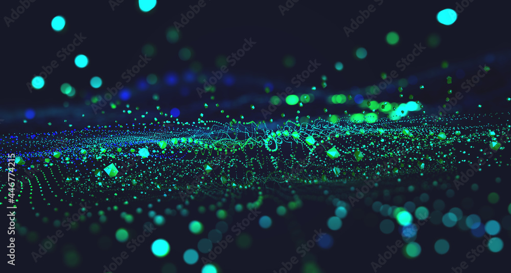 Abstract neural network 3D illustration. Big data concept. Global database and artificial ...