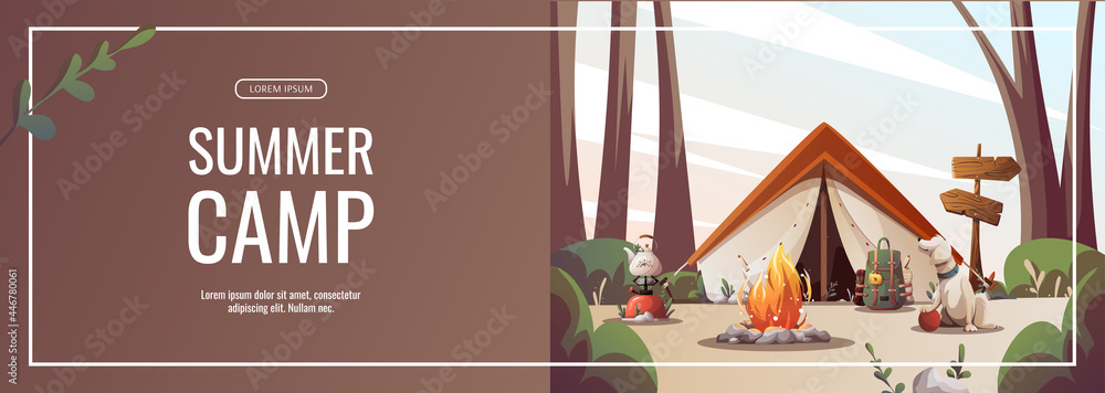 Promo flyer with campsite. Summer camping, traveling, trip, hiking ...