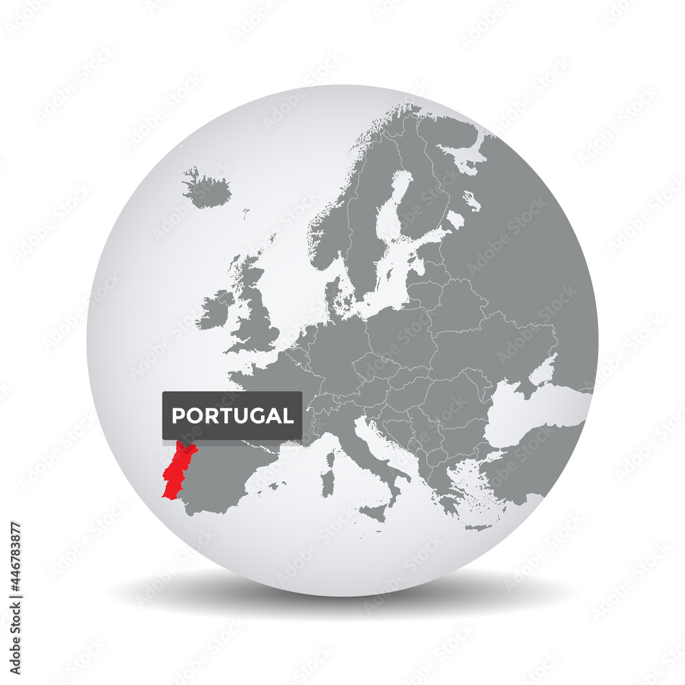 World globe map with the identication of Portugal. Map of Portugal ...
