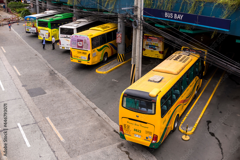 Quezon City, Metro Manila, Philippines - Jan 2021: A bus station or ...