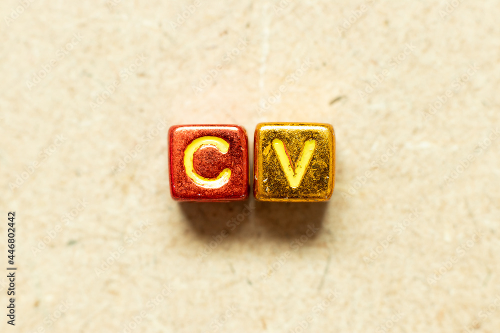 Metallic color alphabet letter block in word CV (Abbreviation of ...