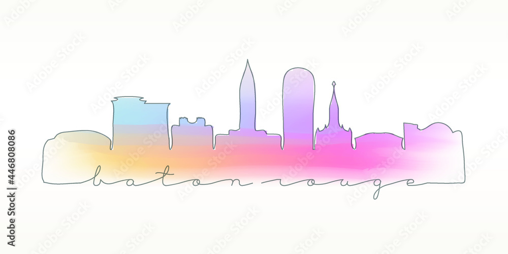 Baton Rouge, LA, USA Skyline Watercolor City Illustration. Famous ...