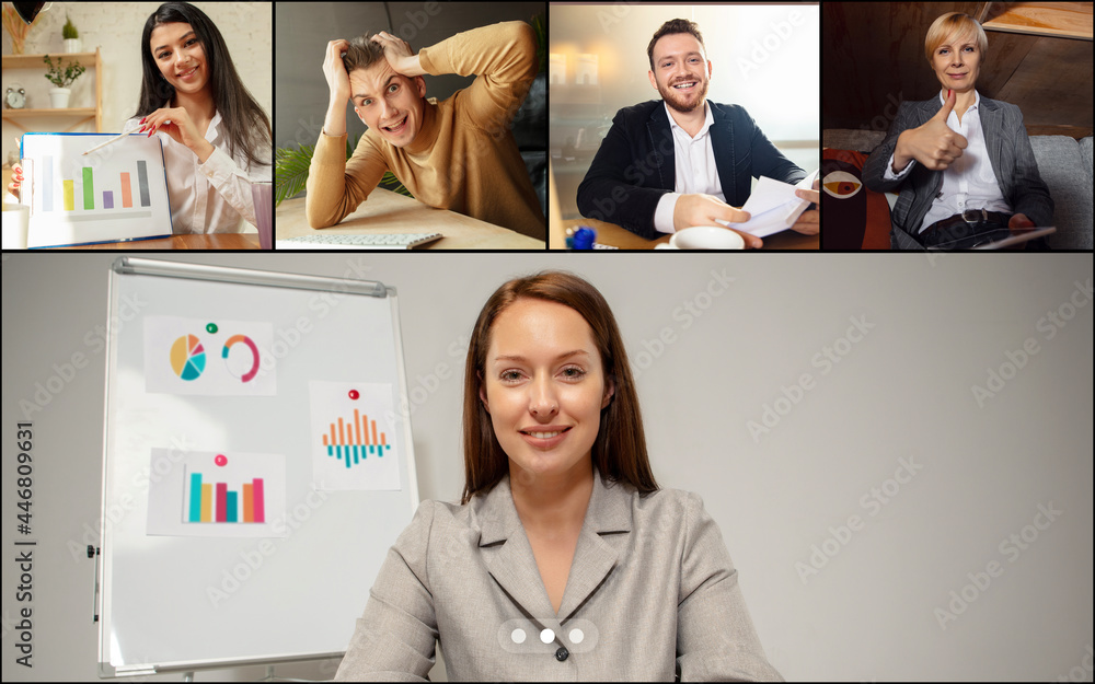 Team working by group video call share ideas brainstorming use video ...