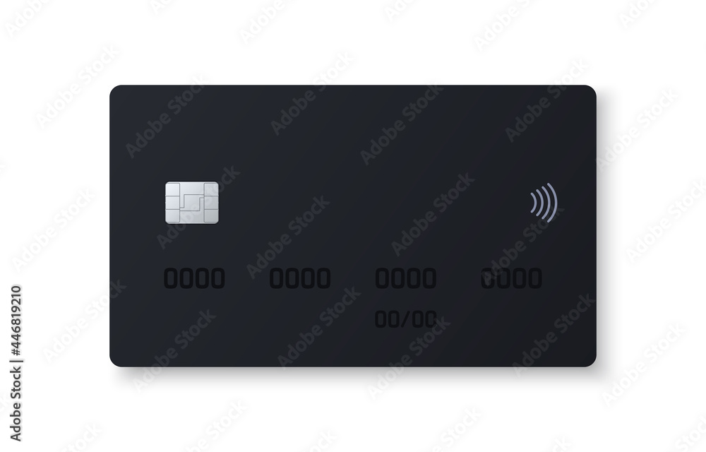 Blank plastic bank credit card. Mockup design of black plastic debit ...
