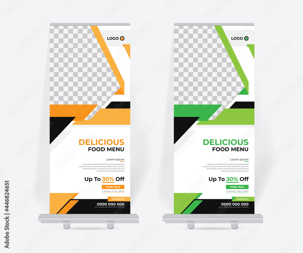 Food and Restaurant roll up banner design template, Modern X stand ...