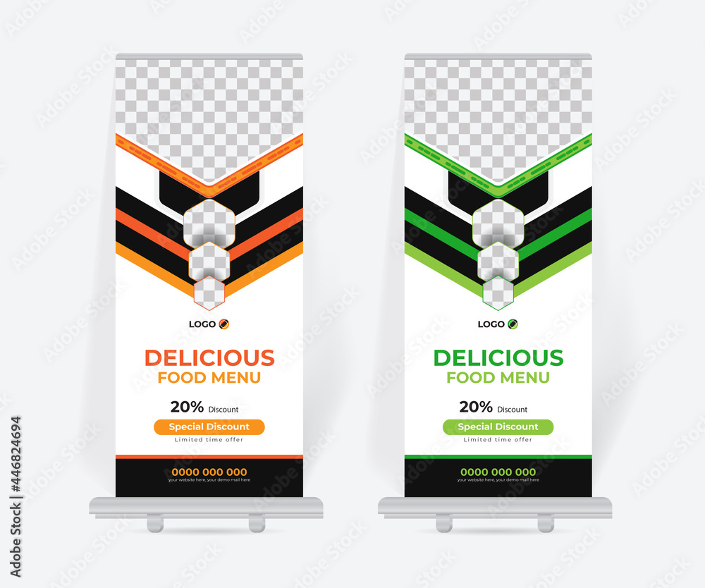 Food and Restaurant roll up banner design template, Modern X stand ...
