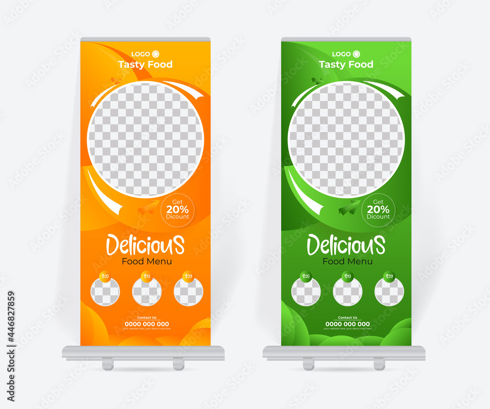 Food and Restaurant roll up banner design template, Modern X stand ...