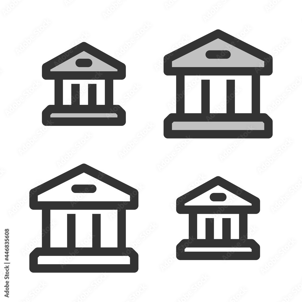 Pixel-perfect linear icon of a bank building built on two base grids of ...