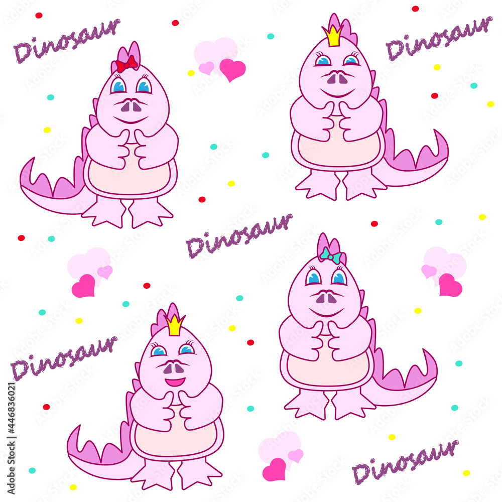 Pink Dinosaur pattern for girl with dino, princess roar lettering text ...