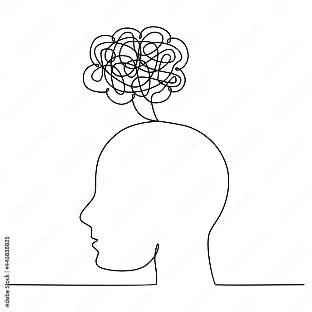 continuous line drawing sketch of the face of a man feeling sad, tired ...