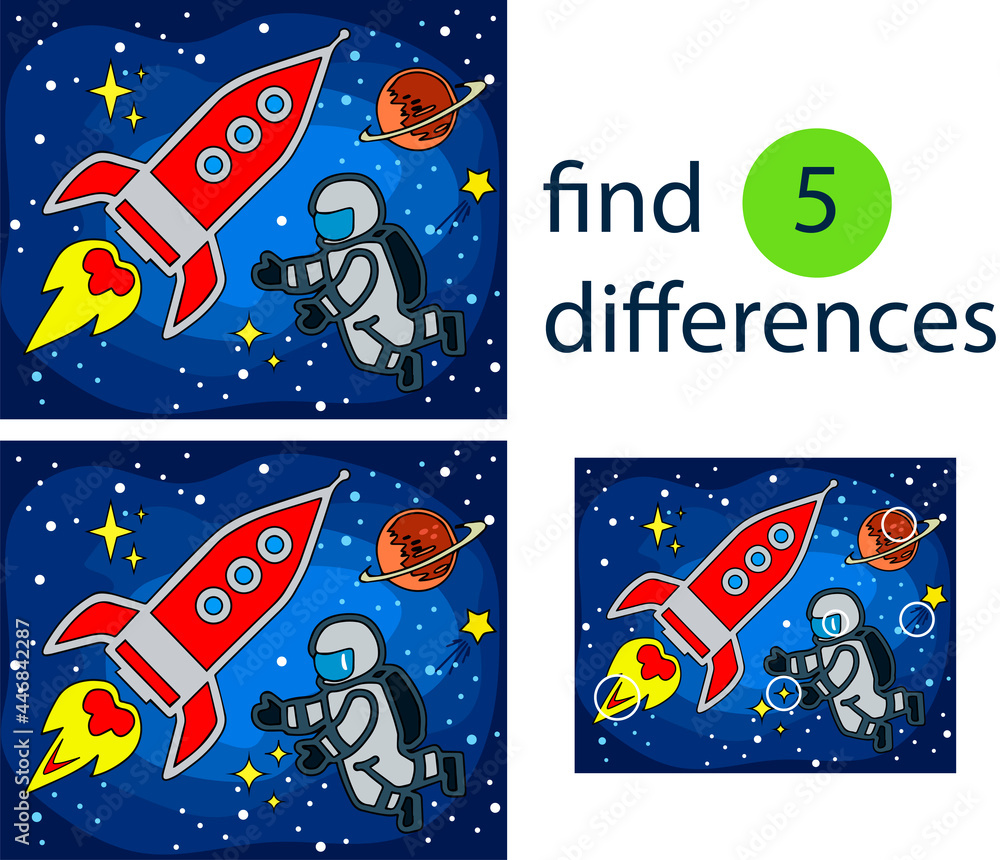 find differences education game, space Stock Vector | Adobe Stock