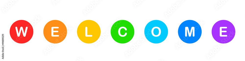 Word "Welcome" in rainbow colors isolated on white background. Vector ...
