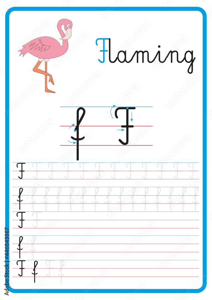 Plansza do nauki pisania liter alfabetu, litera f Stock Vector | Adobe ...