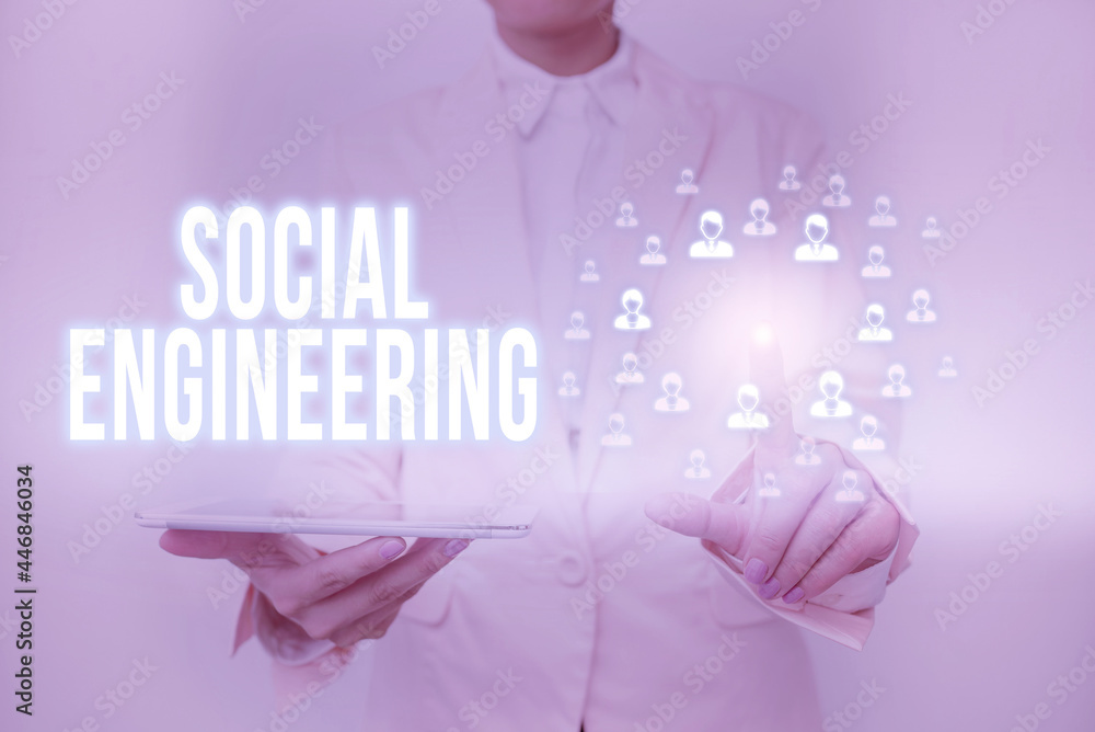 Text caption presenting Social Engineering. Business showcase attack ...