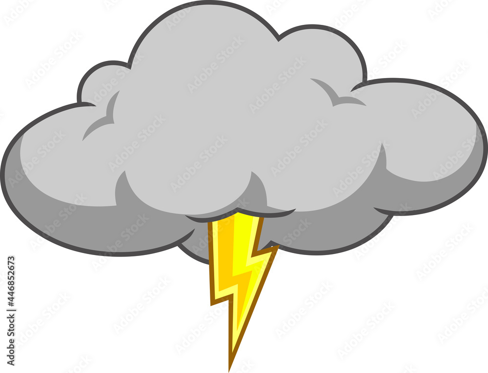 Cartoon Dark Cloud With Lightning. Vector Hand Drawn Illustration ...