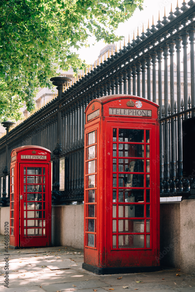 Classic Red British Telephone Booths outside the British Museum, London ...