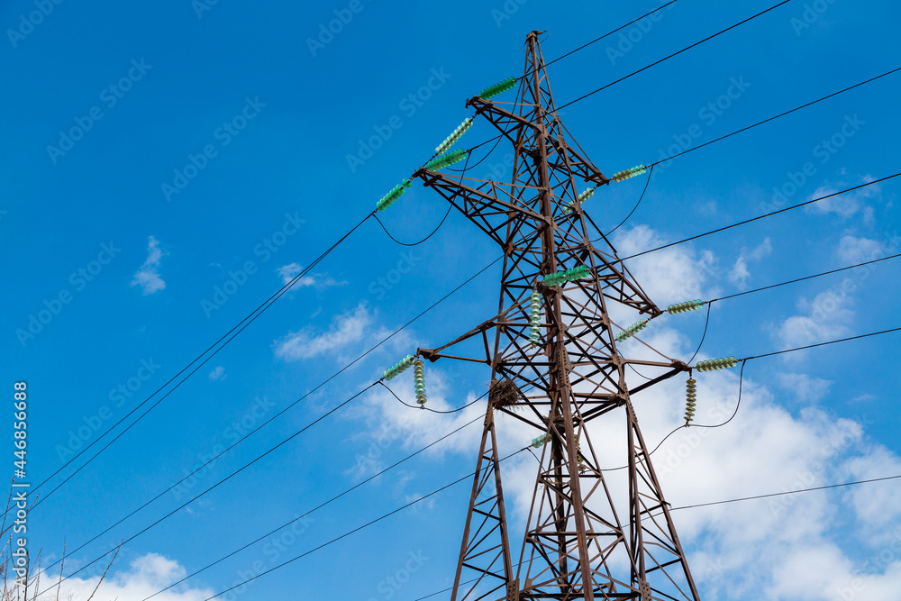 Overhead power line, power transmission line, support of high-voltage ...