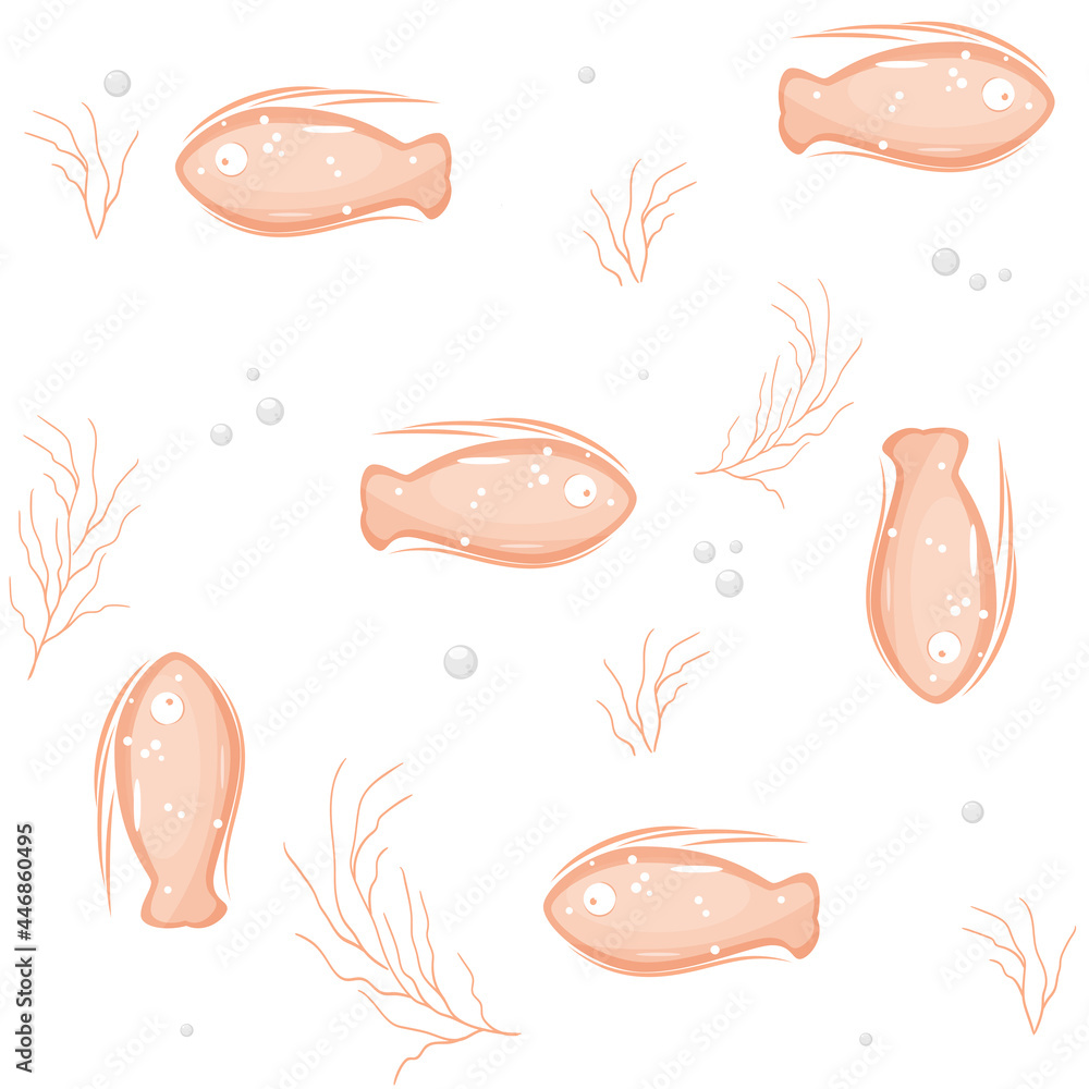 Seamless vector fish pattern. Pink cartoon fishes pattern. Marine life ...