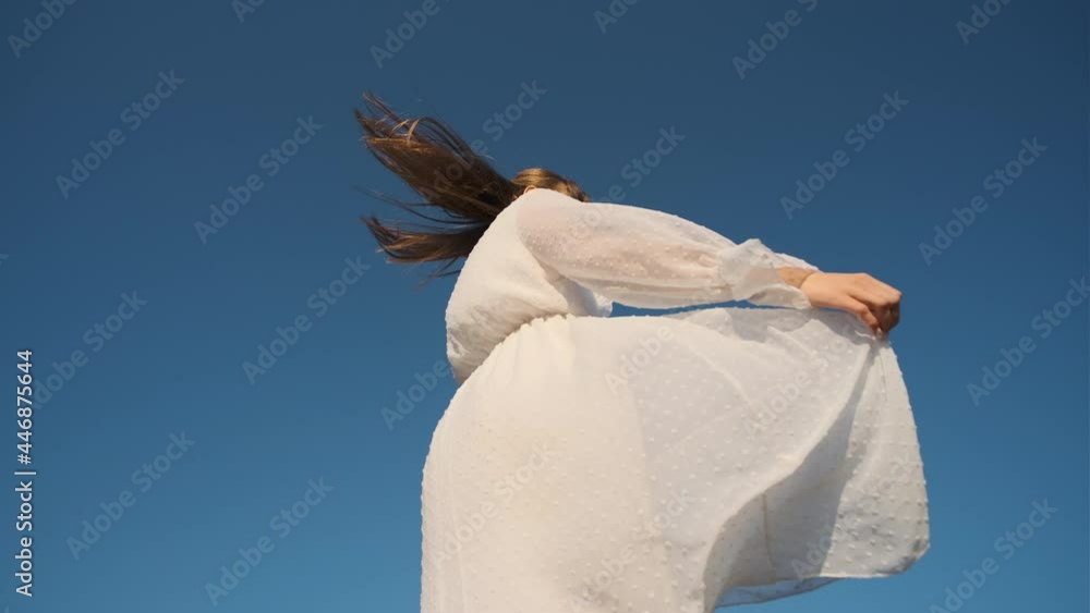 beautiful pretty pretty woman in white wedding dress spin in front of ...