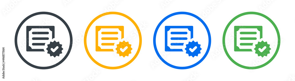 Certificate diploma with check mark icon set. Stock Vector | Adobe Stock