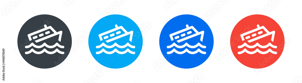 Sinking ship icon set, disaster and boat accident on water. Vector ...