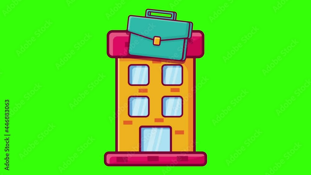 office building concept symbol animation on green screen background ...