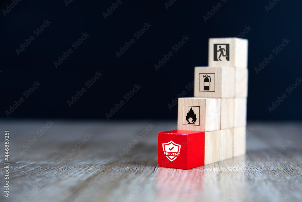 Fire, Cube wooden toy block stack with prevent icon with fire ...