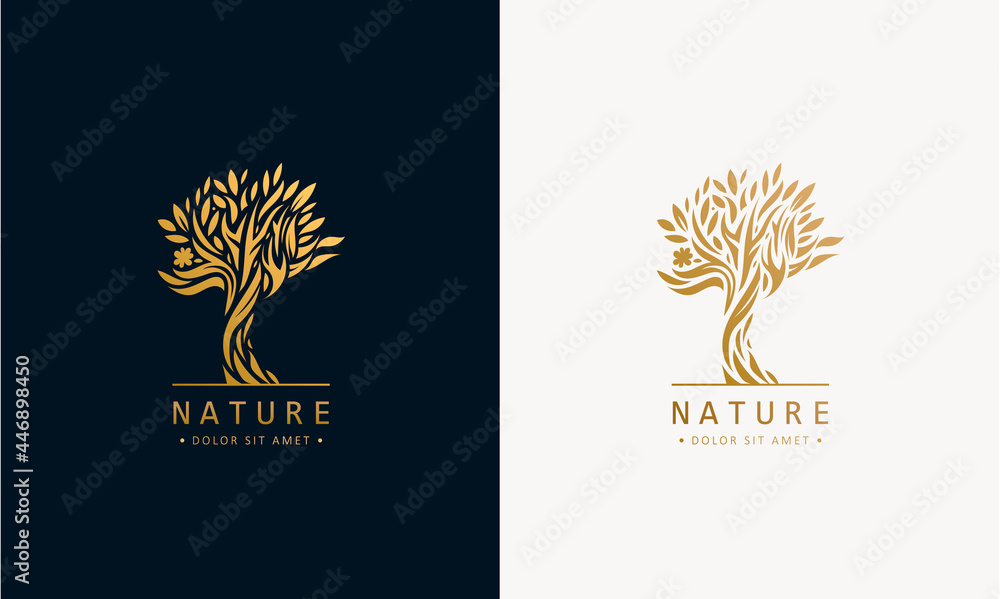 Vector hand drawn tree logo icon template design. Garden plant natural ...