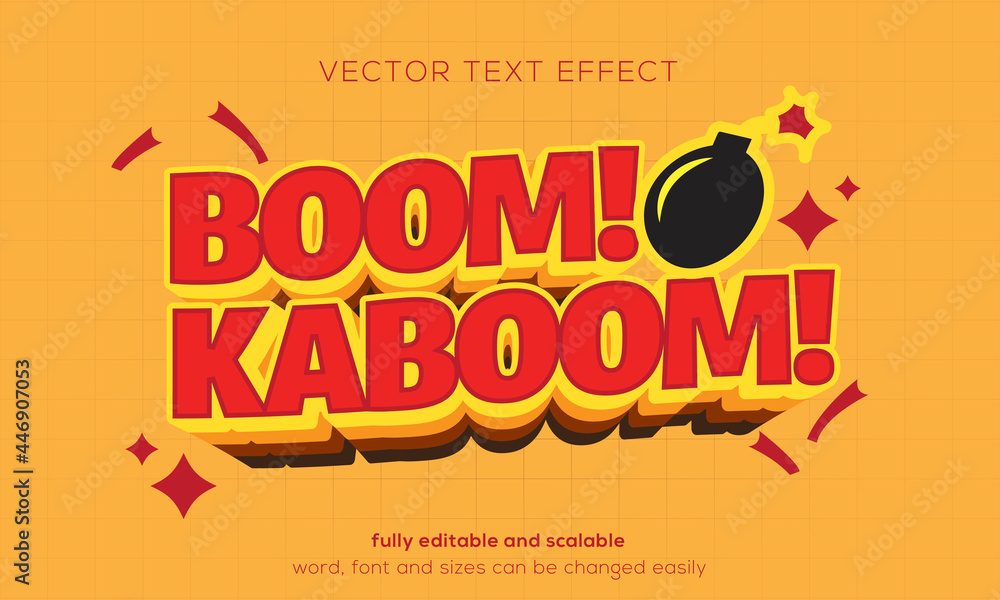 Boom kaboom vector text effect, comic cartoon text style for event ...