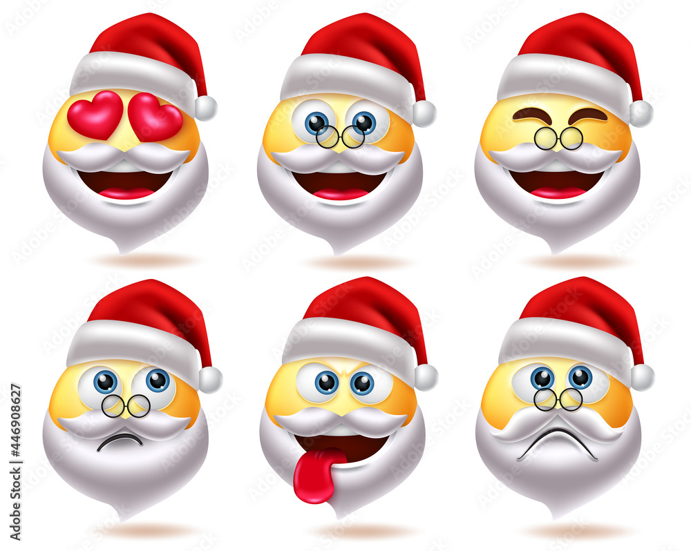 Santa claus smiley christmas character vector set. Santa claus emoji ...