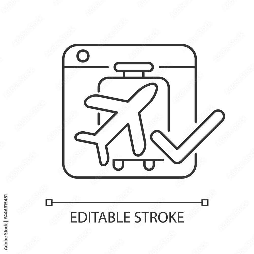 Online booking systems linear icon. Self-booking and paying through ...