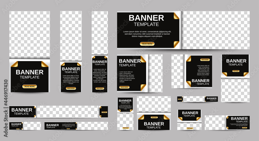 Black and gold Banner templates set with standard size for web ...