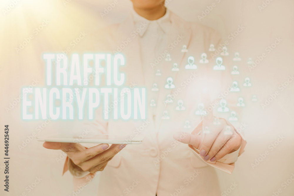 Sign displaying Traffic Encryption. Conceptual photo method of securing ...