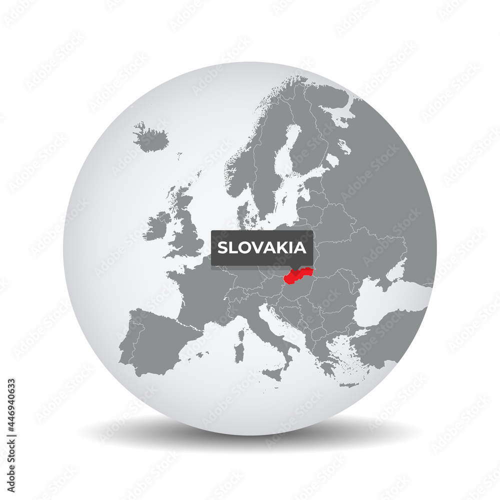 World globe map with the identication of Slovakia. Map of Slovakia ...